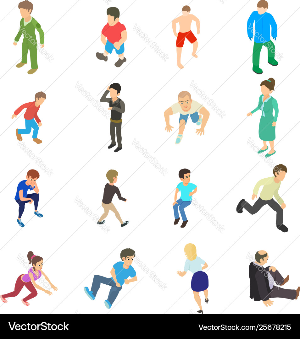 Tired man icons set isometric style Royalty Free Vector