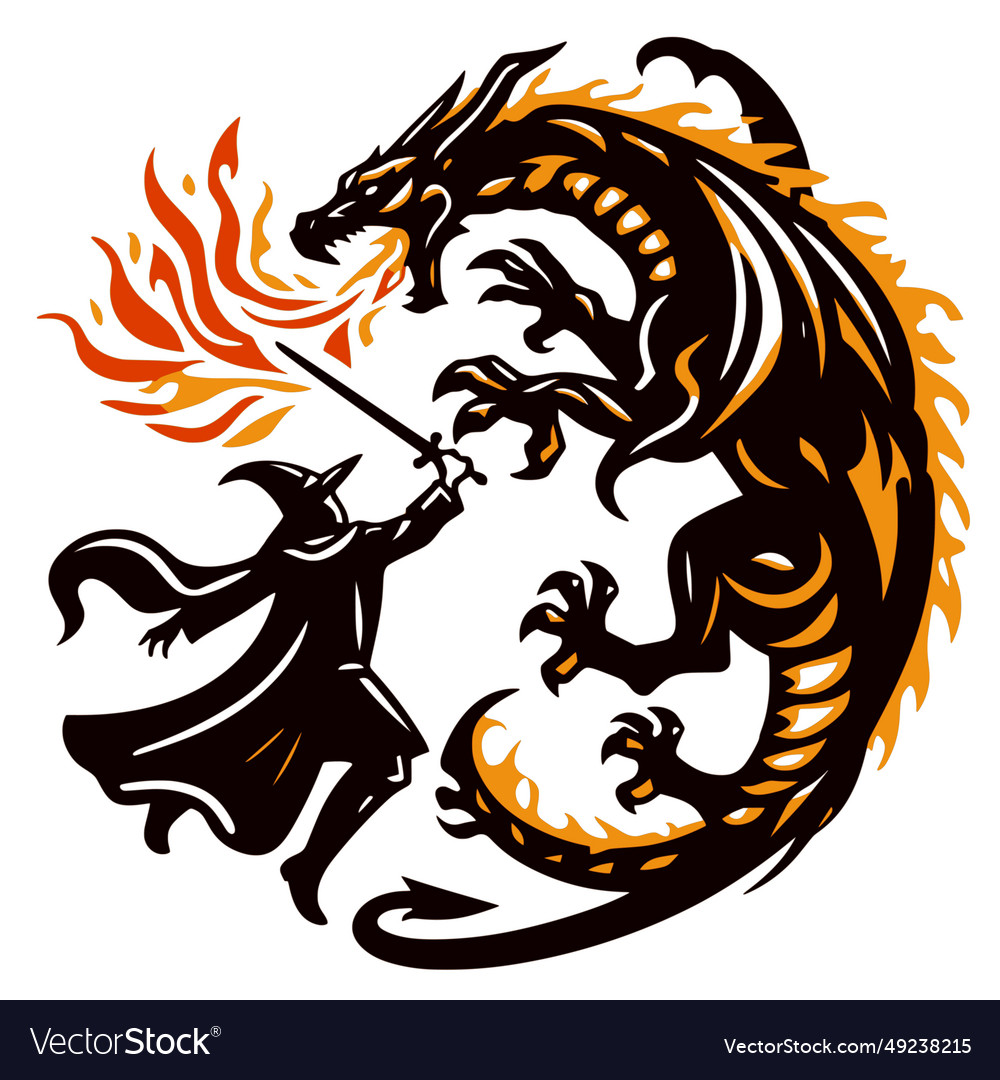 Wizard attacks dragon Royalty Free Vector Image