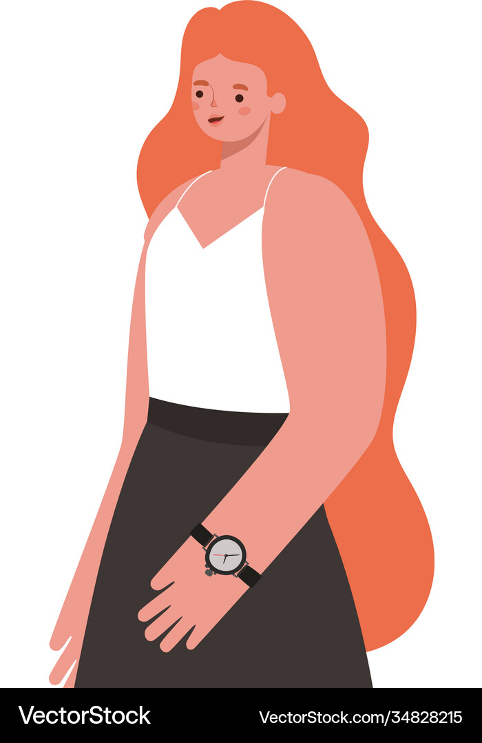 Woman with long orange hair on a withe background Vector Image
