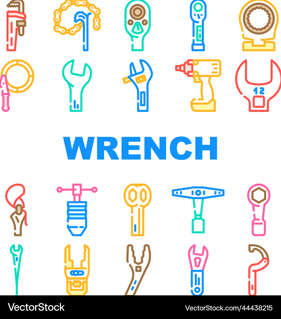 Wrench tool spanner repair icons set Royalty Free Vector