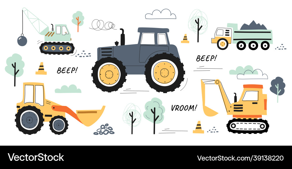Collection of machines for construction Royalty Free Vector