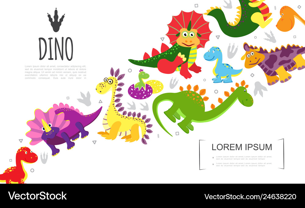 Flat colorful cute prehistoric animals template Vector Image