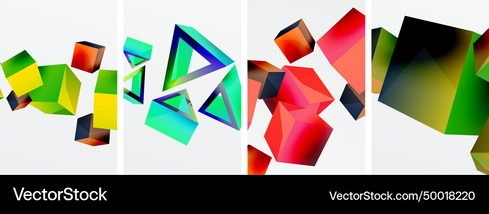Flying 3d shapes cubes and other geometric Vector Image
