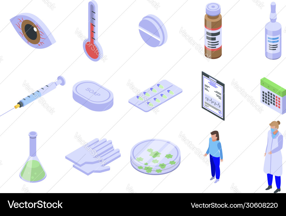 Measles icons set isometric style Royalty Free Vector Image