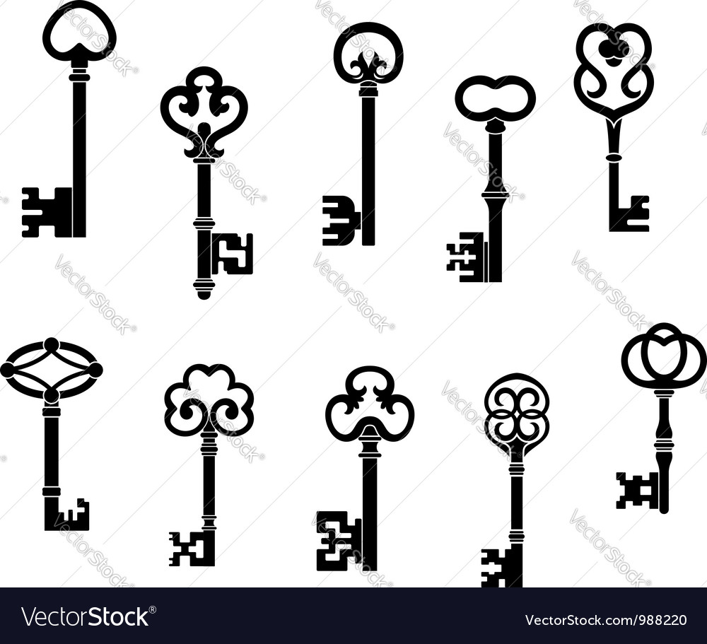 Old and vintage keys set Royalty Free Vector Image