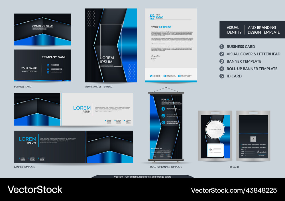 Modern stylish blue metallic mock up set Vector Image