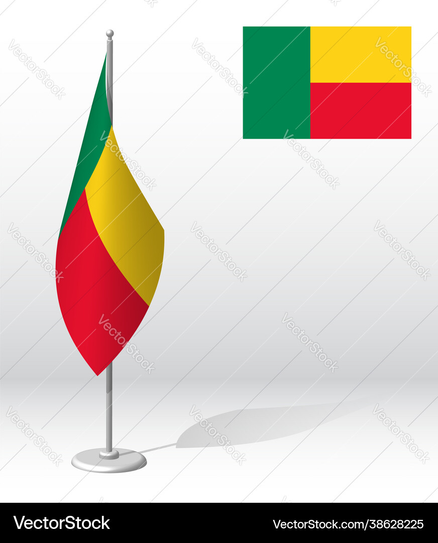 Republic benin flag on flagpole Royalty Free Vector Image
