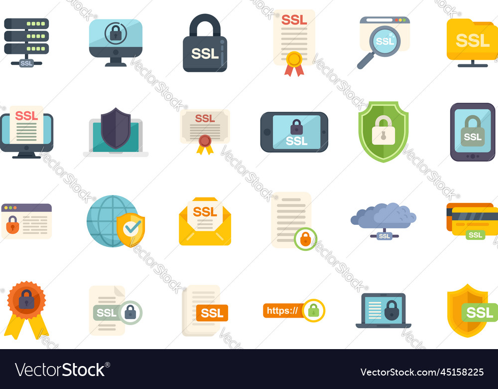 Ssl certificate icons set flat ssl Royalty Free Vector Image Ssl certificate icons set flat ssl Royalty Free Vector Image