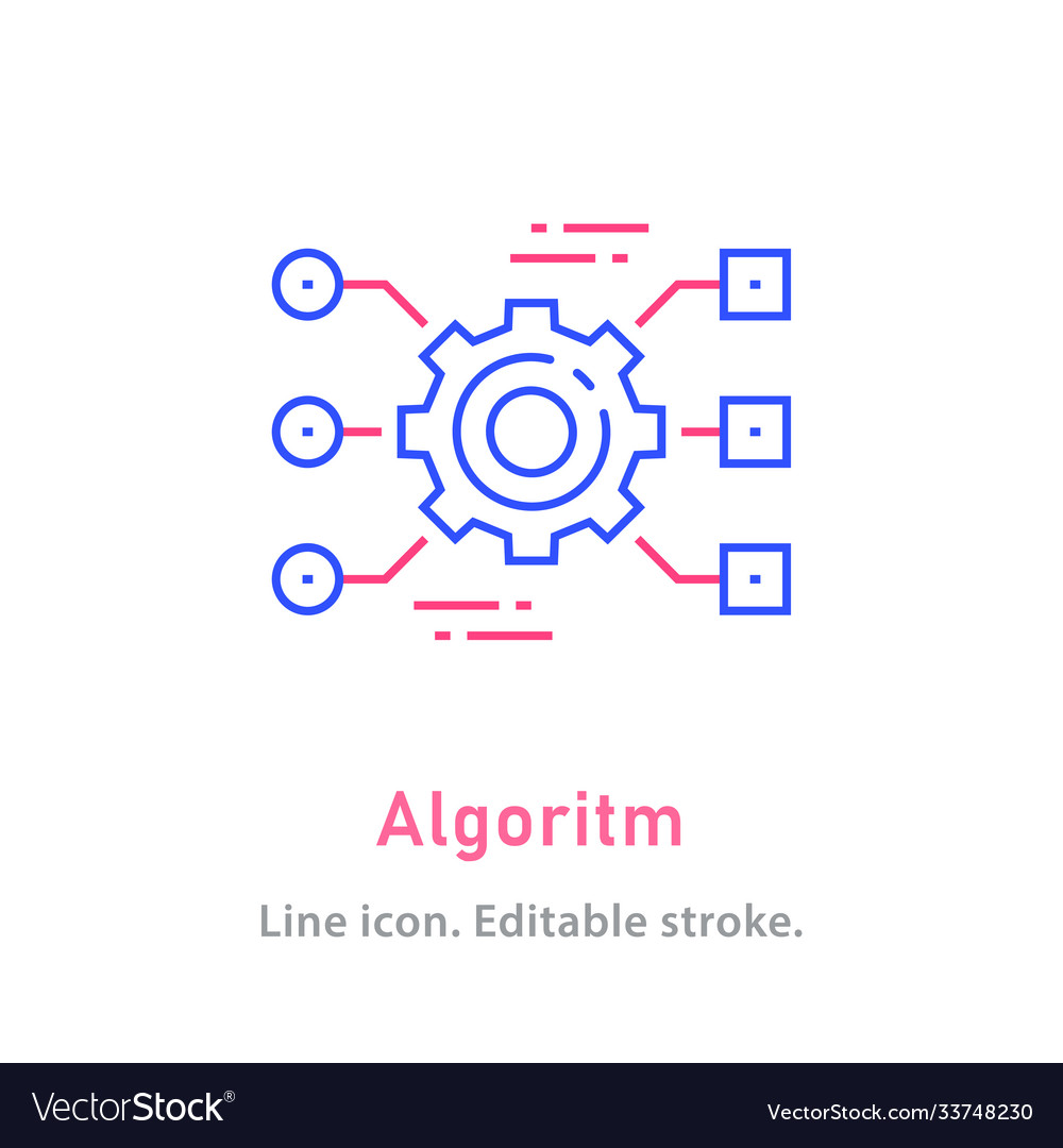 Algorithm Line Icon On White Background Editable Vector Image