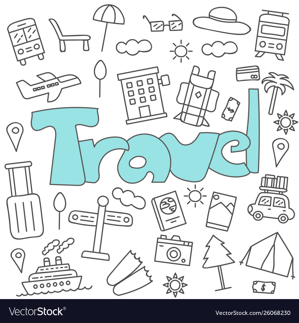 Hand drawn doodle travel set Royalty Free Vector Image
