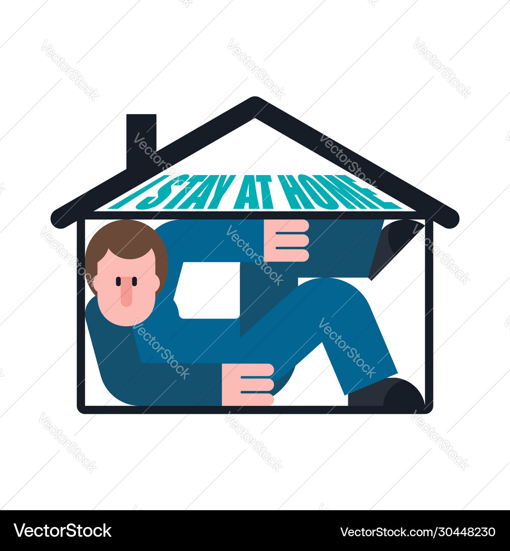 I stay at home man is self isolation mode Vector Image