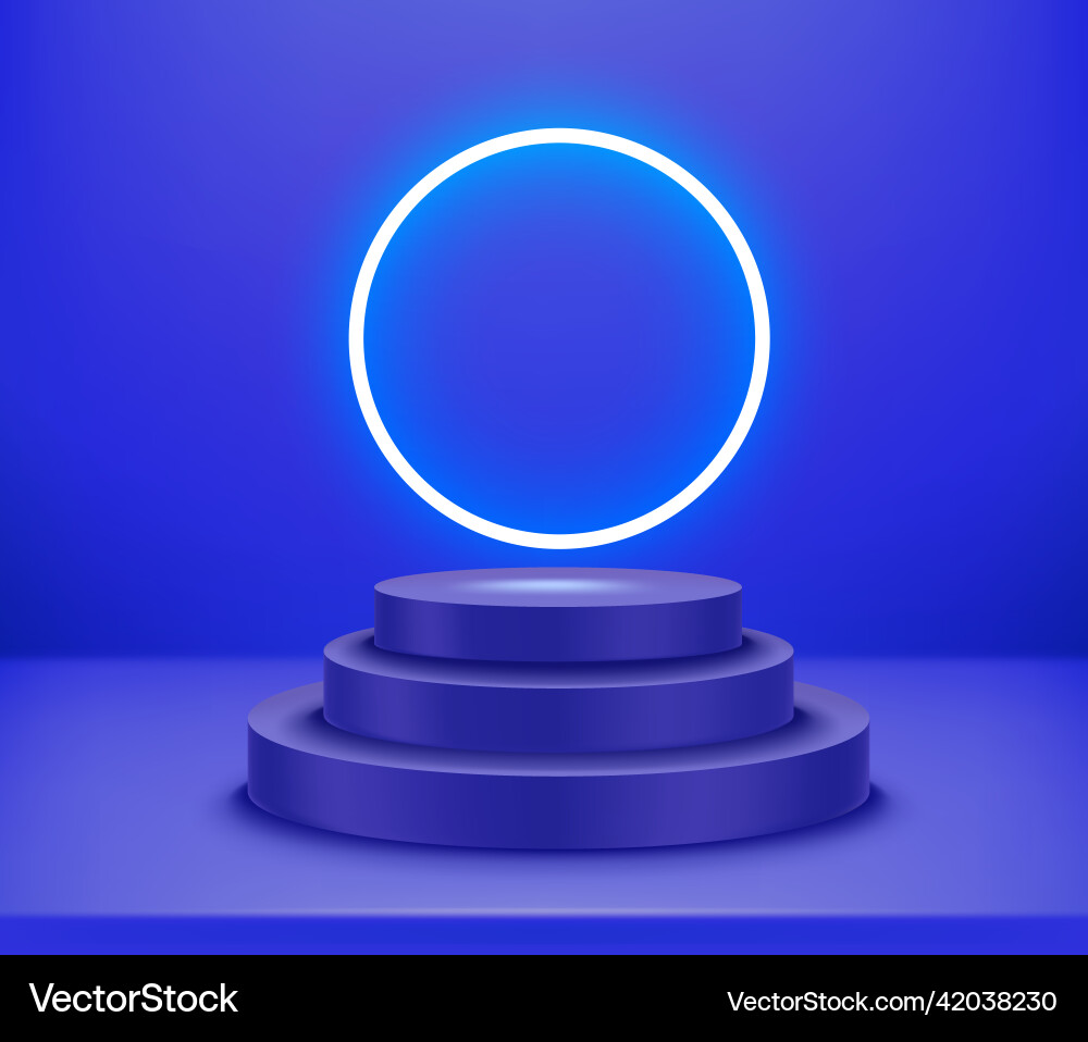 Illuminated blue room with neon light realistic 3d