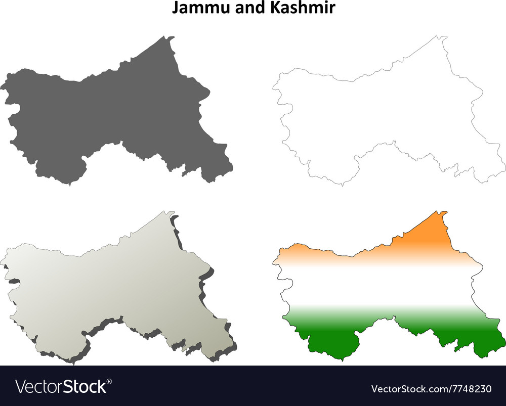 Jammu and Kashmir blank outline map set Royalty Free Vector