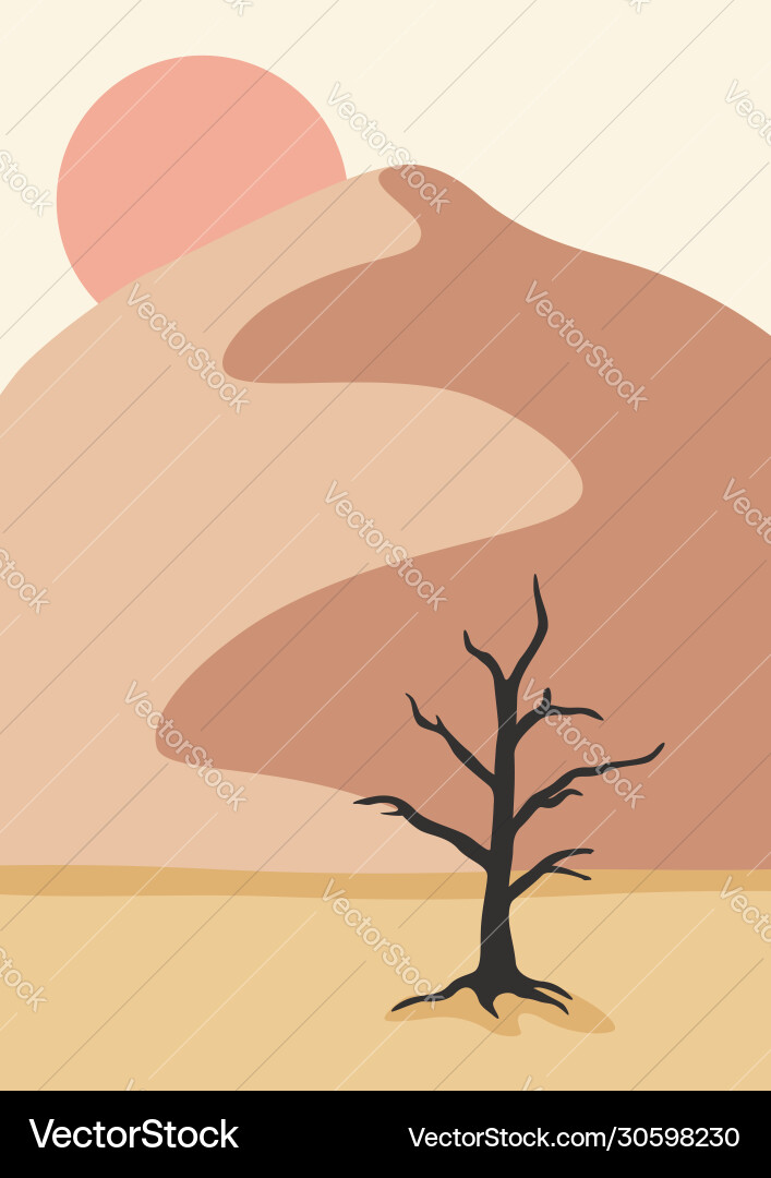 Landscape poster with old tree in desert abstract Vector Image