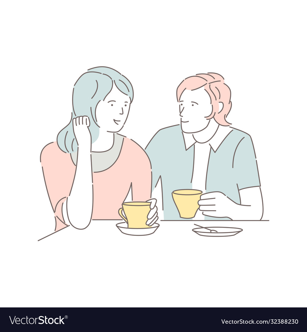 Love Couple Drinking Coffee In A Cafe Isolated Vector Image