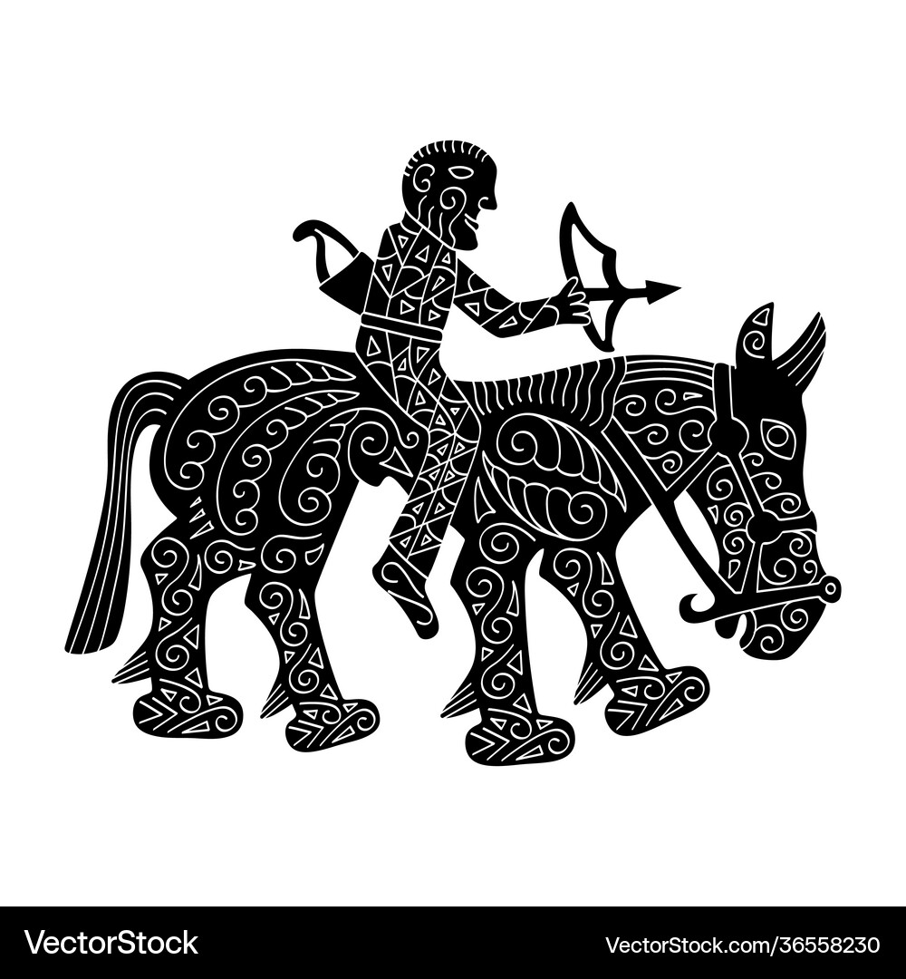 Monochrome icon with ancient scythian art Vector Image