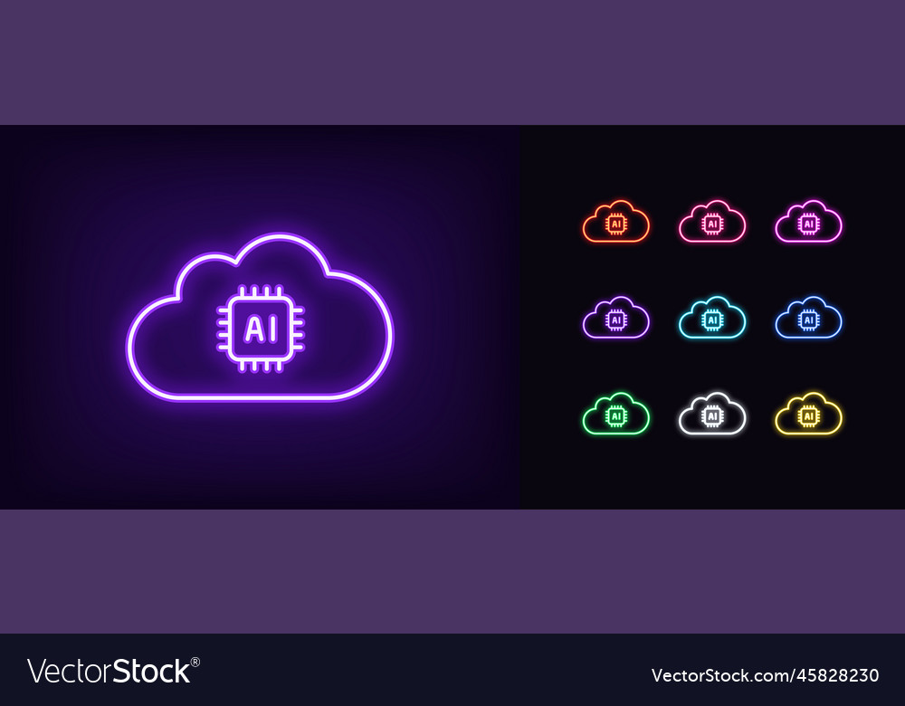 Outline neon cloud ai icon set glowing neon cloud Vector Image