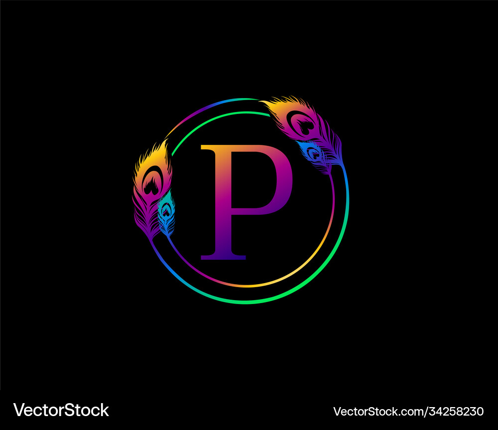 P letter decorated with exotic peacock feather Vector Image