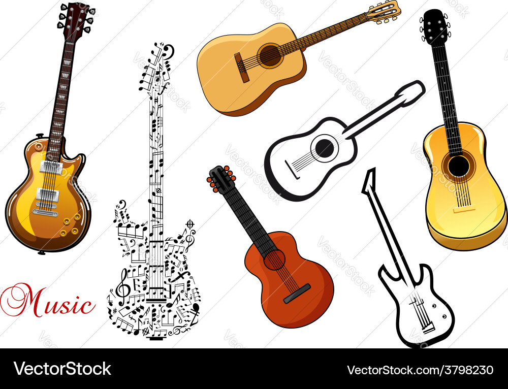Set of musical guitars Royalty Free Vector Image