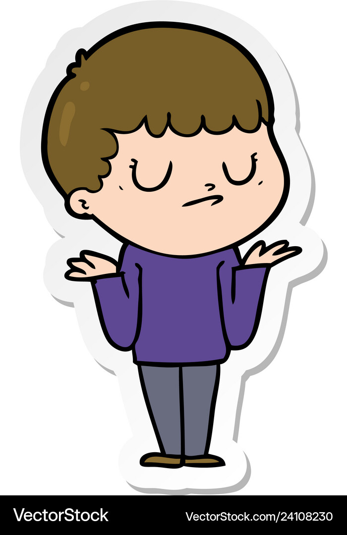 Sticker of a cartoon grumpy boy Royalty Free Vector Image