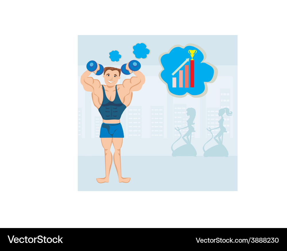 Strong man exercising in the gym Royalty Free Vector Image