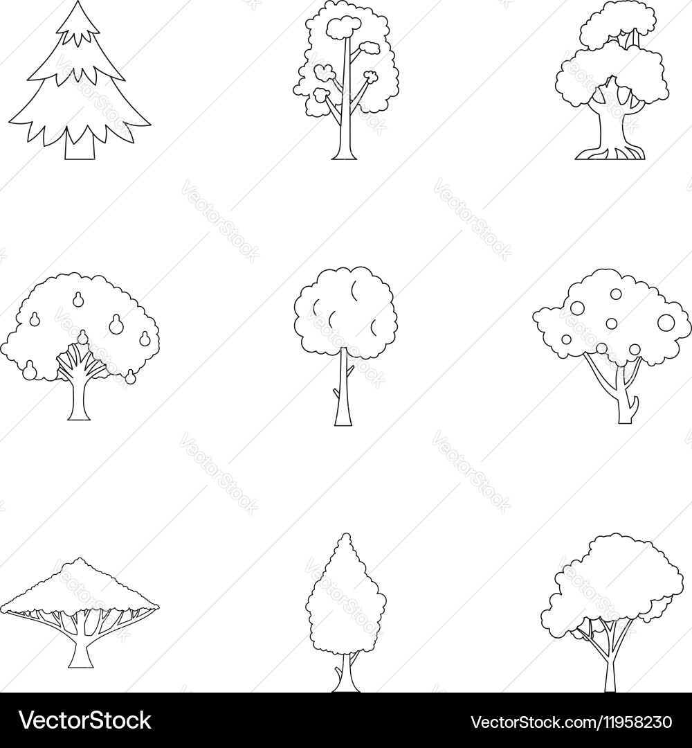 Trees icons set outline style Royalty Free Vector Image