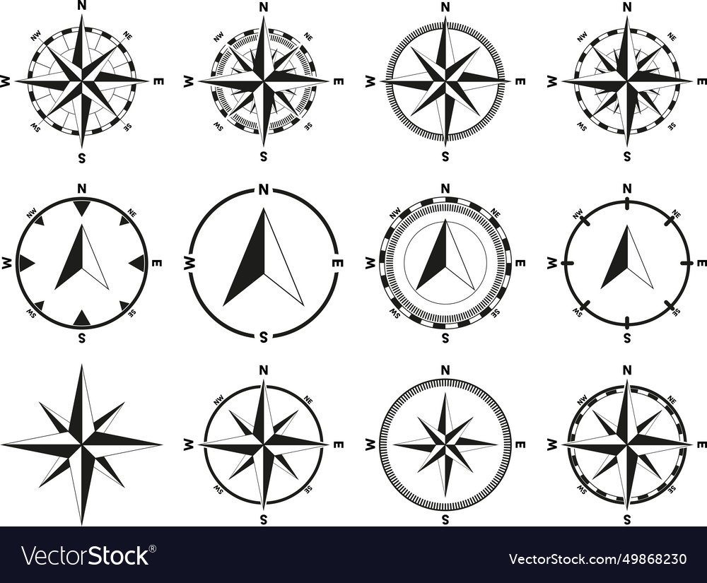 Variations of compass notation Royalty Free Vector Image