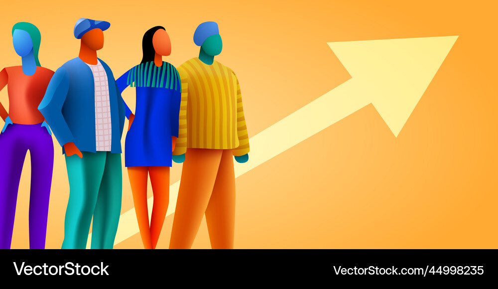 3d people crowd with rising arrow population Vector Image