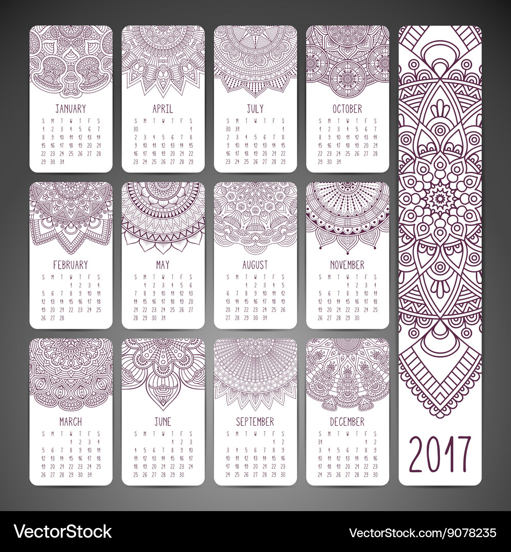 Calendar in ethnic style Royalty Free Vector Image