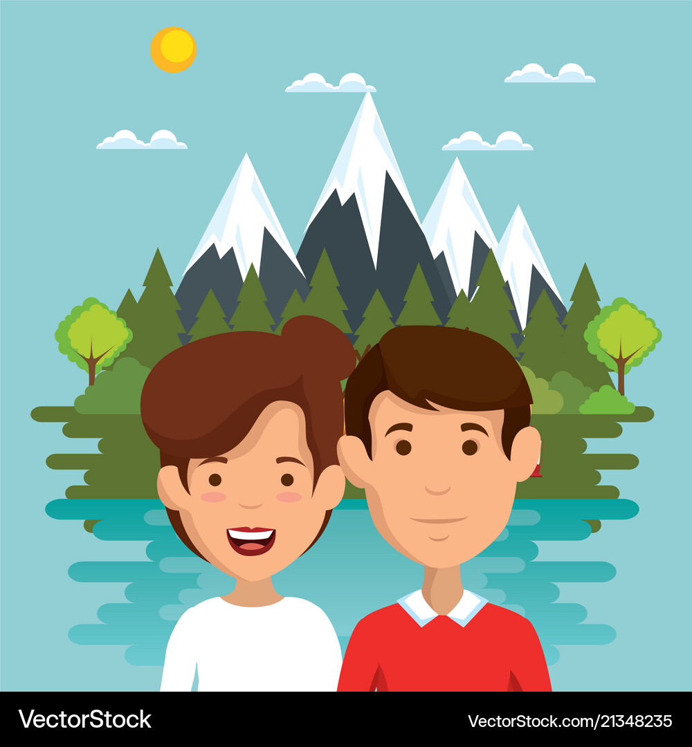Friends in landscape scene Royalty Free Vector Image