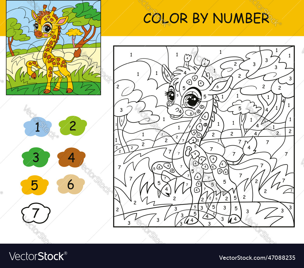 Kids coloring by number baby giraffe Royalty Free Vector