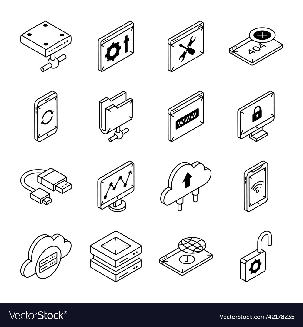 Pack of technology isometric icons Royalty Free Vector Image