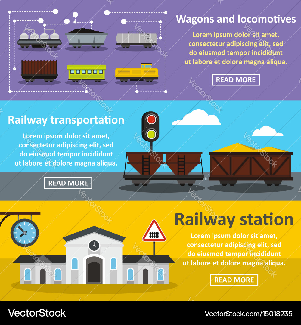 Railway station banner horizontal set flat style Vector Image