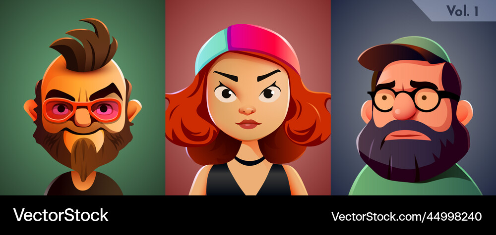 3d cartoon avatar set human face collection Vector Image