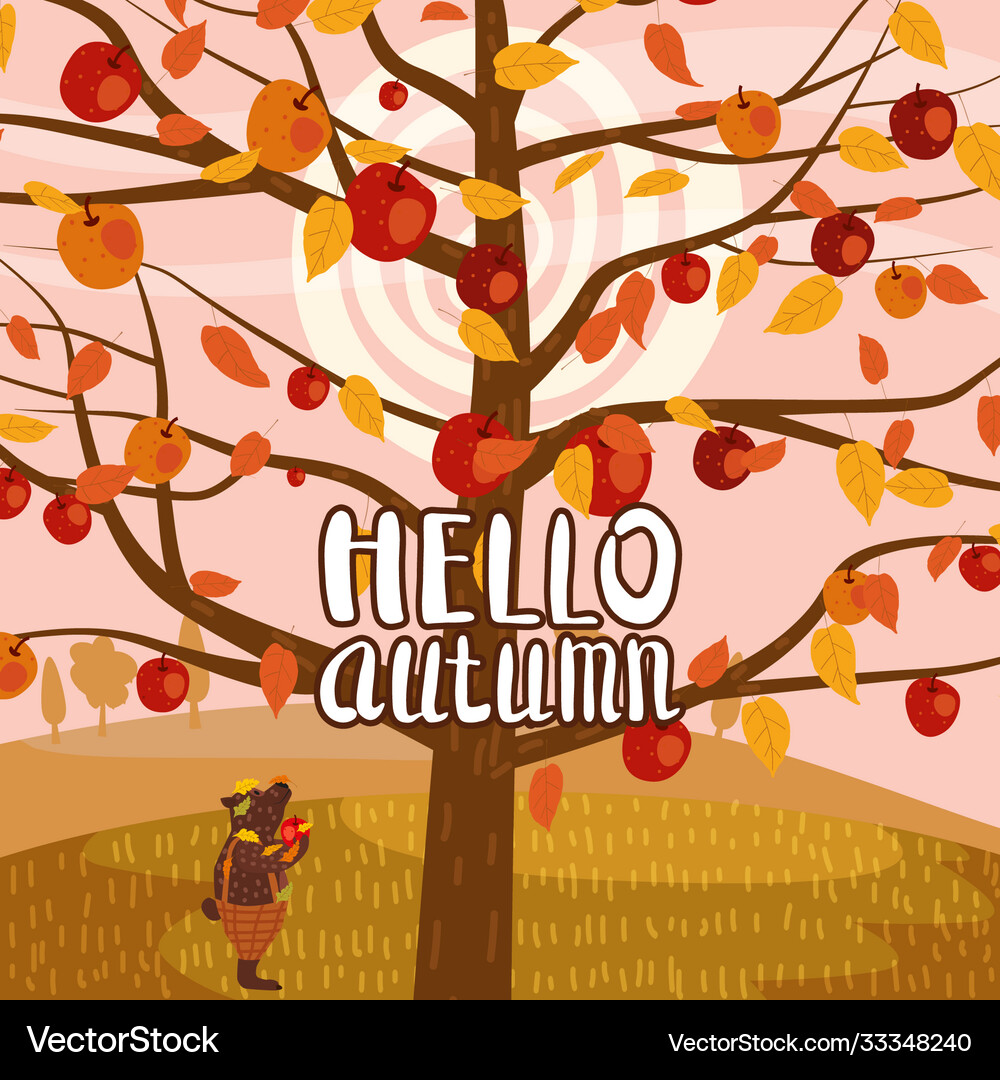 Apple tree with apples autumn landscape cute Vector Image