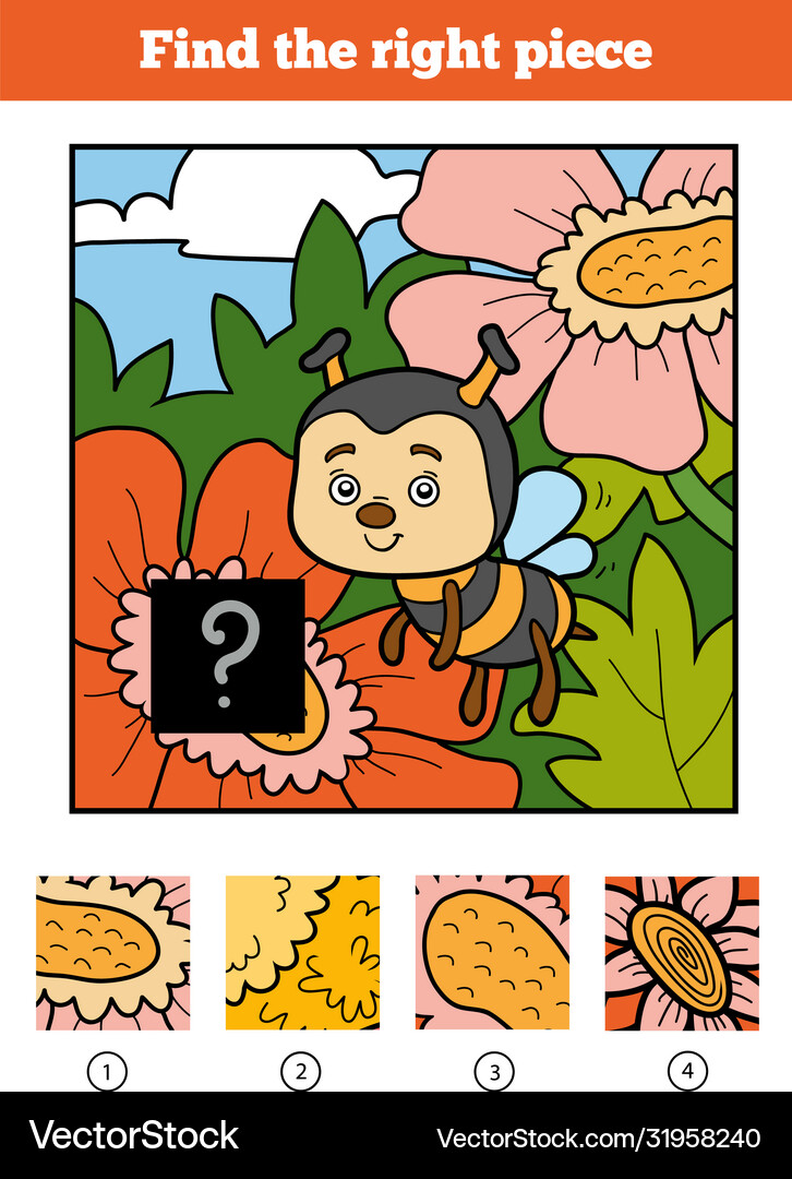 Find right piece game for children bee Royalty Free Vector