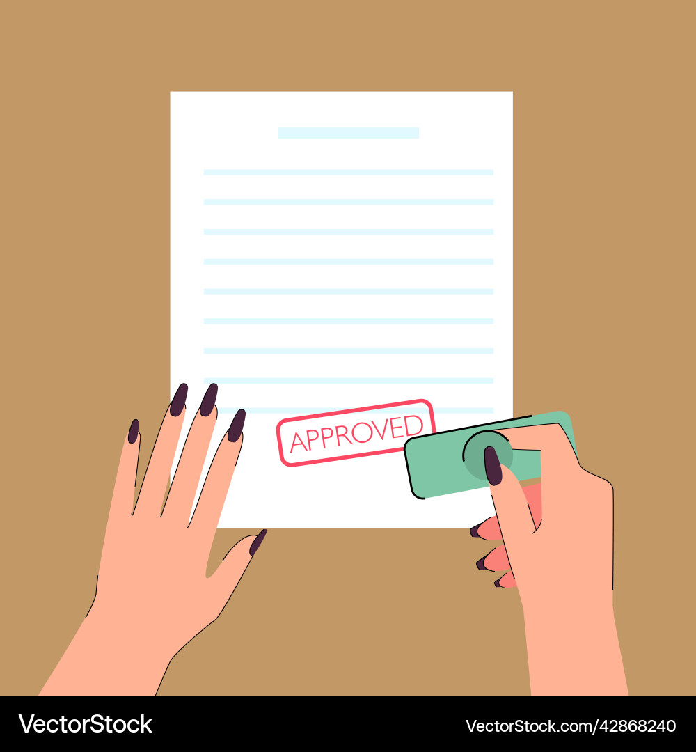 Hands of worker putting stamp approval Royalty Free Vector