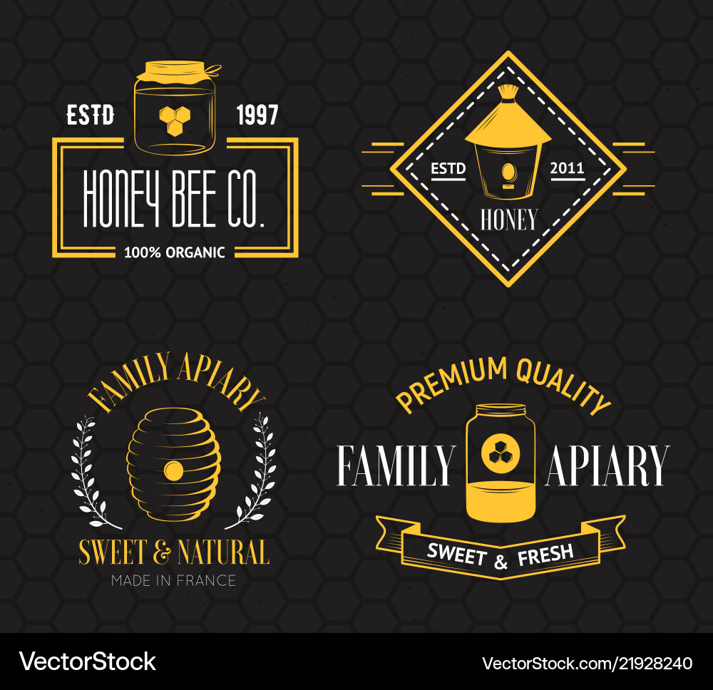 Honey and beekeeping vintage logo set Royalty Free Vector