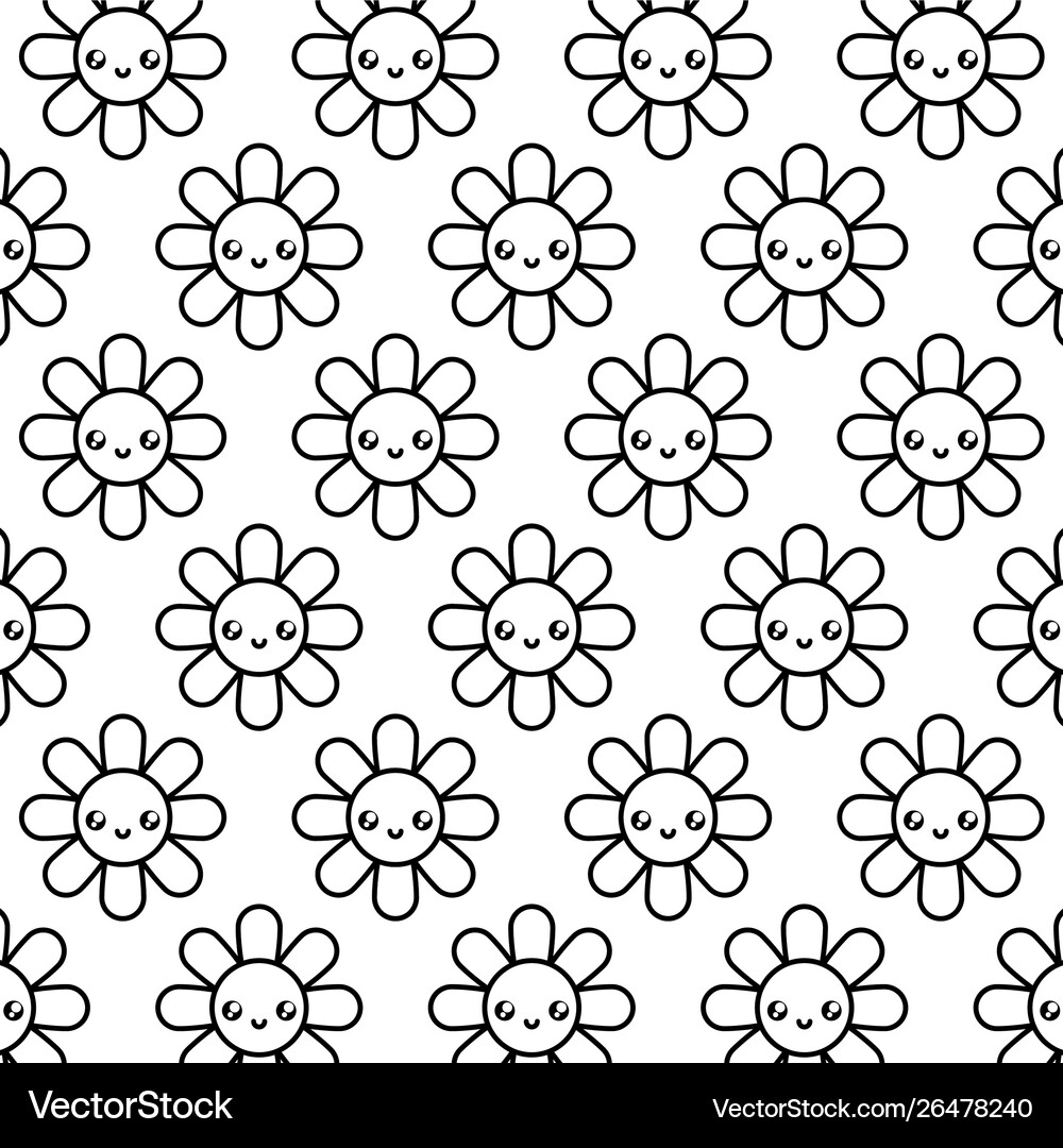 Pattern cute flowers decoration kawaii style Vector Image