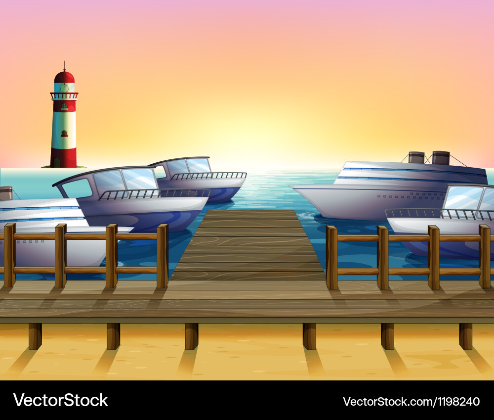Port and the sunset view Royalty Free Vector Image
