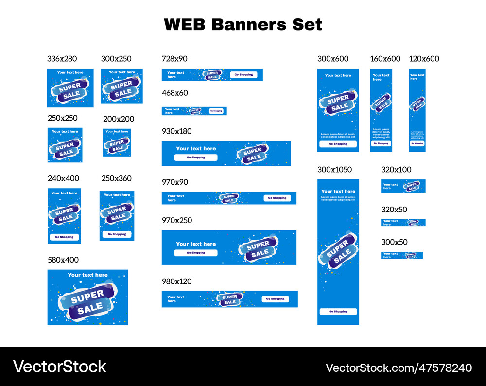 Set of web blue ad banners standard sizes Vector Image