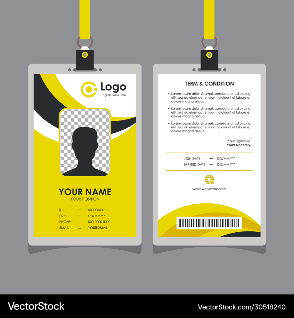 Simple clean yellow curve id card design Vector Image