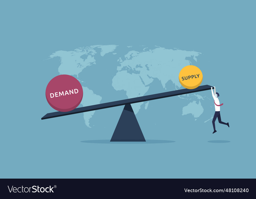 Supply and demand with seesaw showing high demand Vector Image