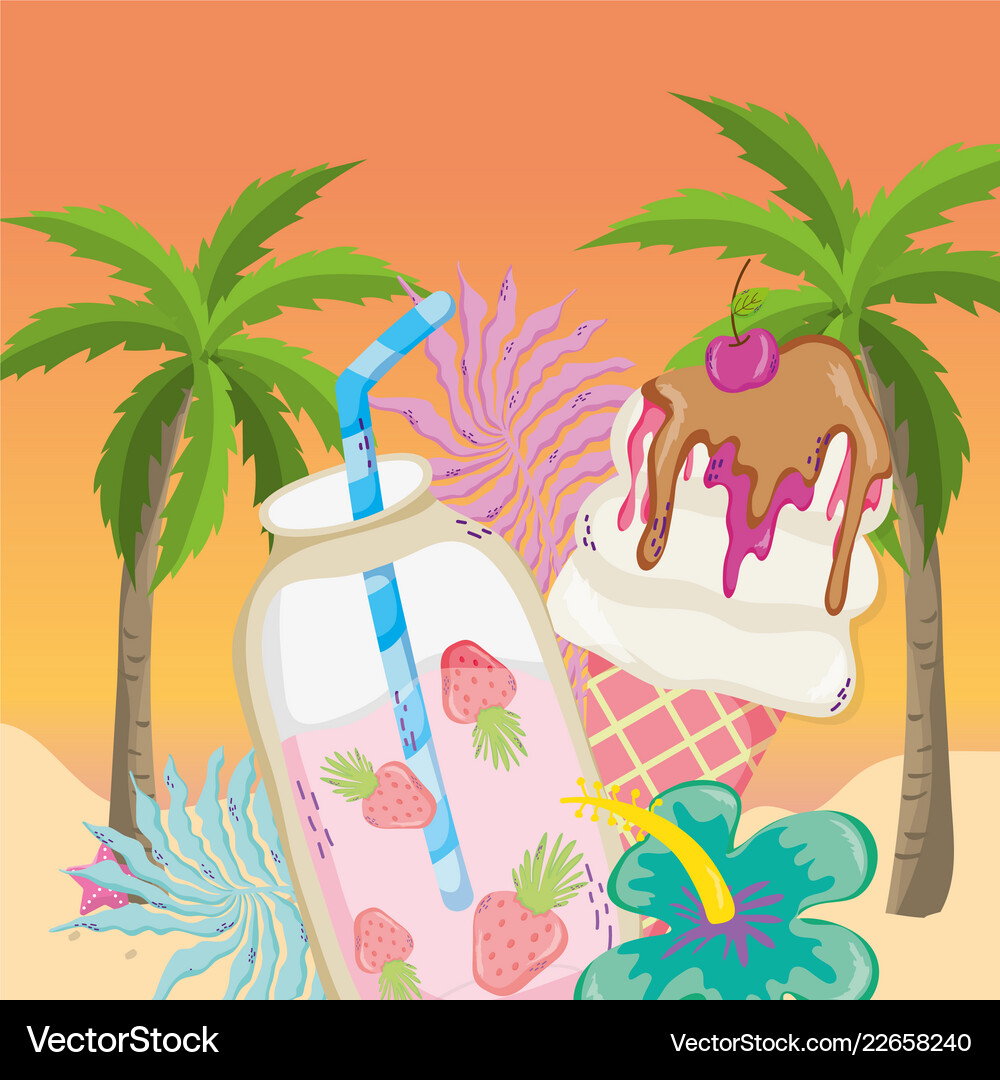 Tropical beach scenery theme cartoon Royalty Free Vector