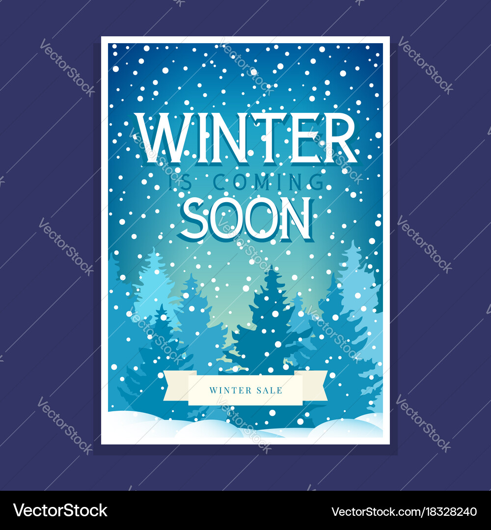 Winter flyer with spruces and snowflakes Vector Image