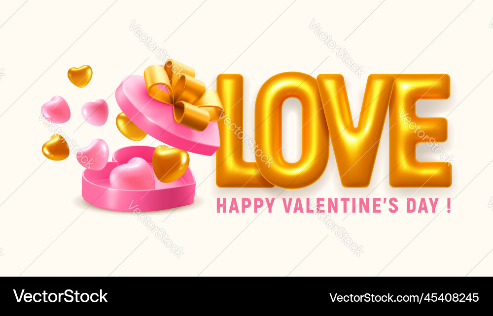 3d letters love and gift box heart shape Vector Image