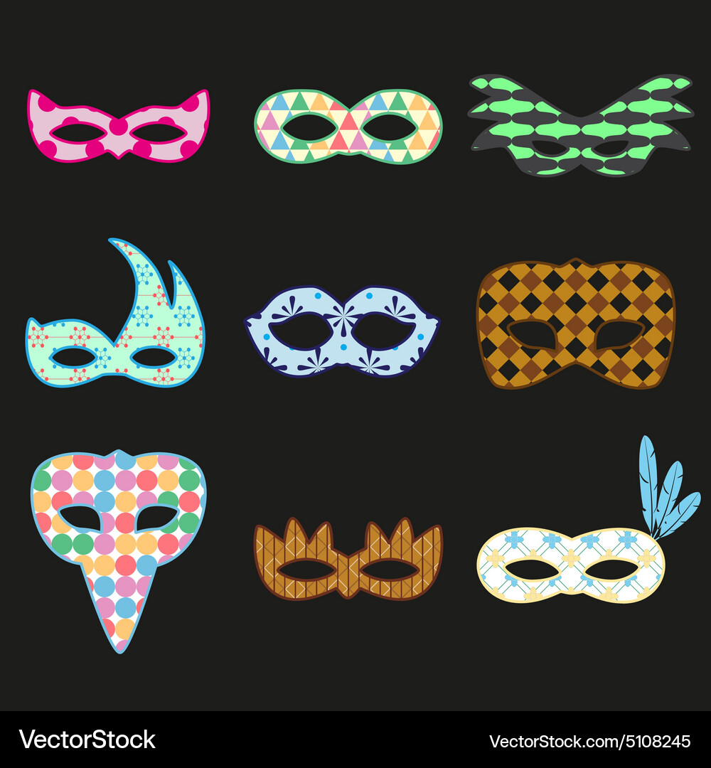 Carnival rio colorful pattern masks design icons Vector Image