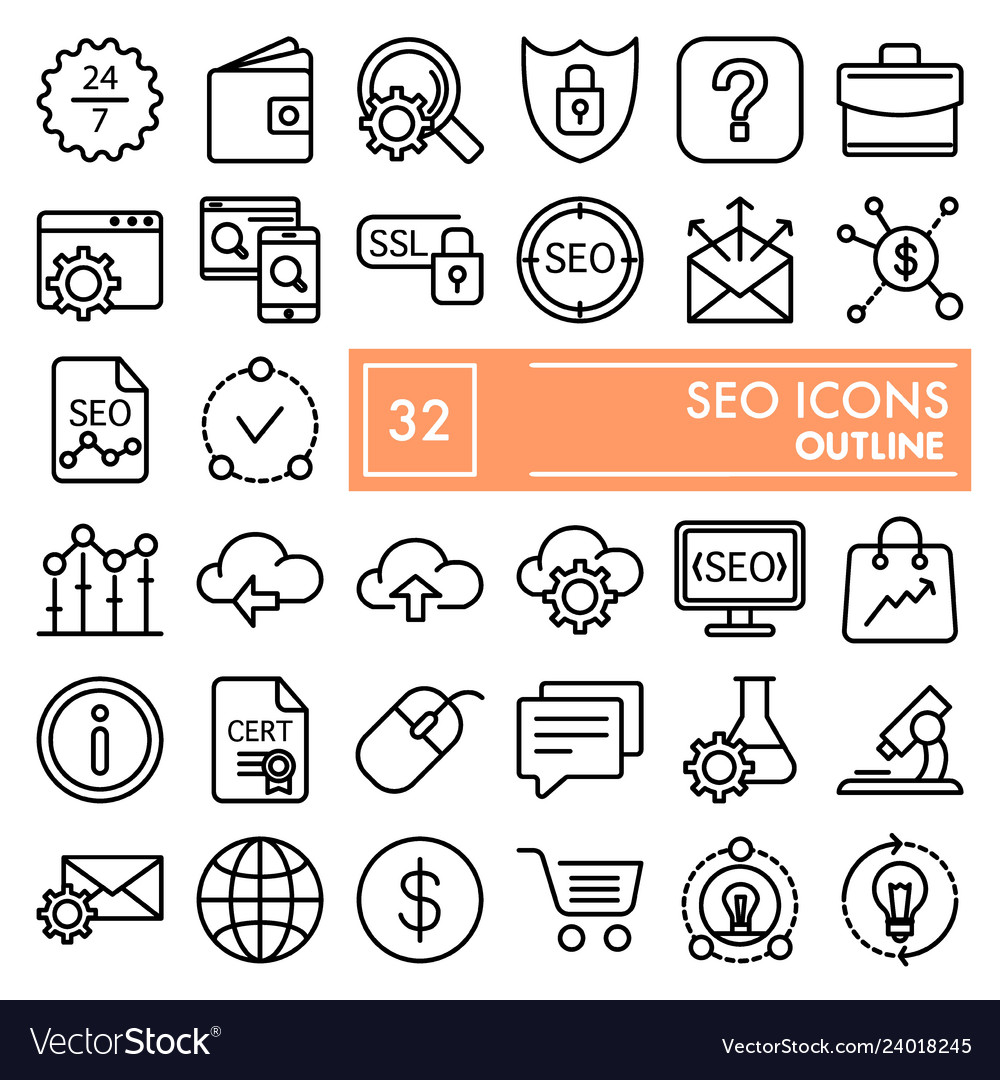 Seo line icon set marketing symbols collection Vector Image