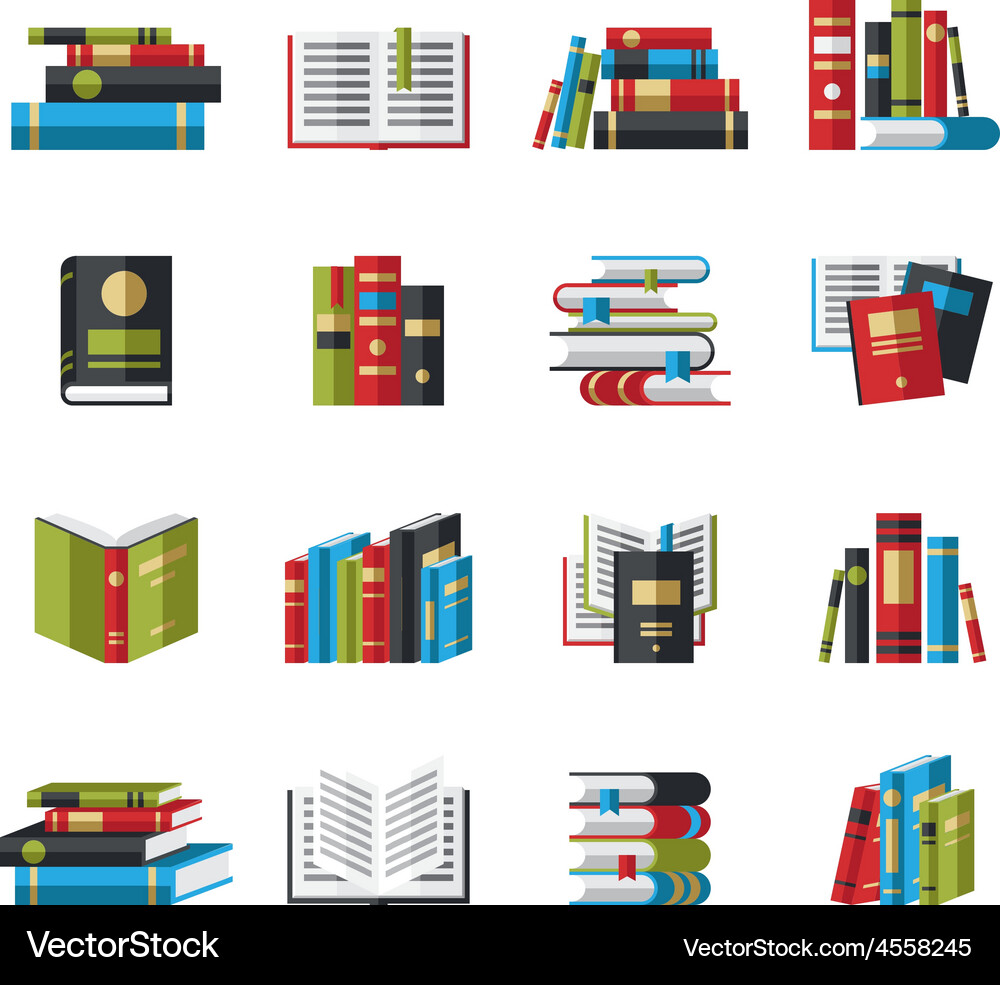 Set book icons in flat design style Royalty Free Vector