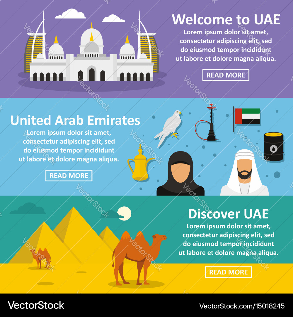 Uae travel banner horizontal set flat style Vector Image